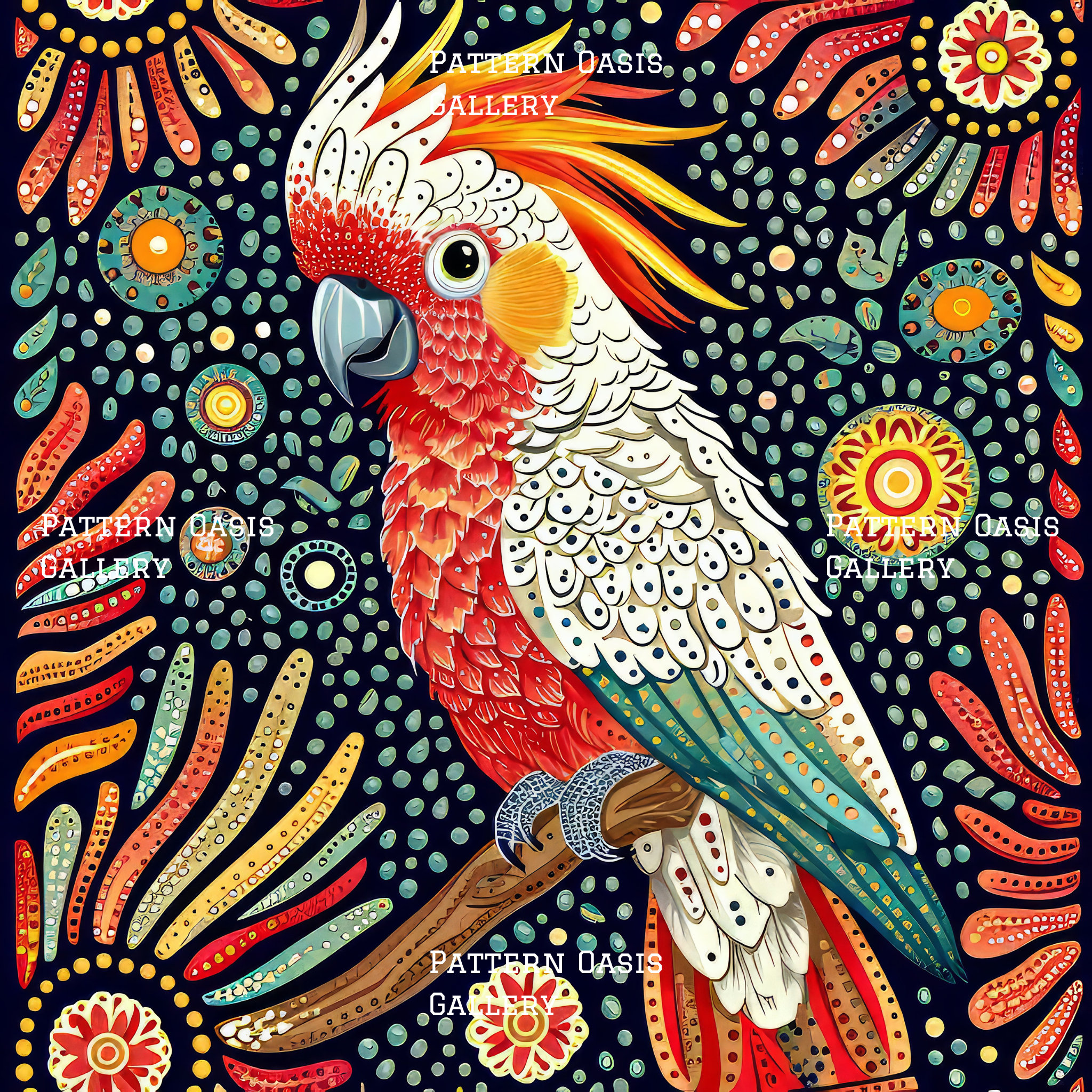 Aboriginal Art Cockatoo Digital Paper, Seamless Bird Pattern, Tribal ...