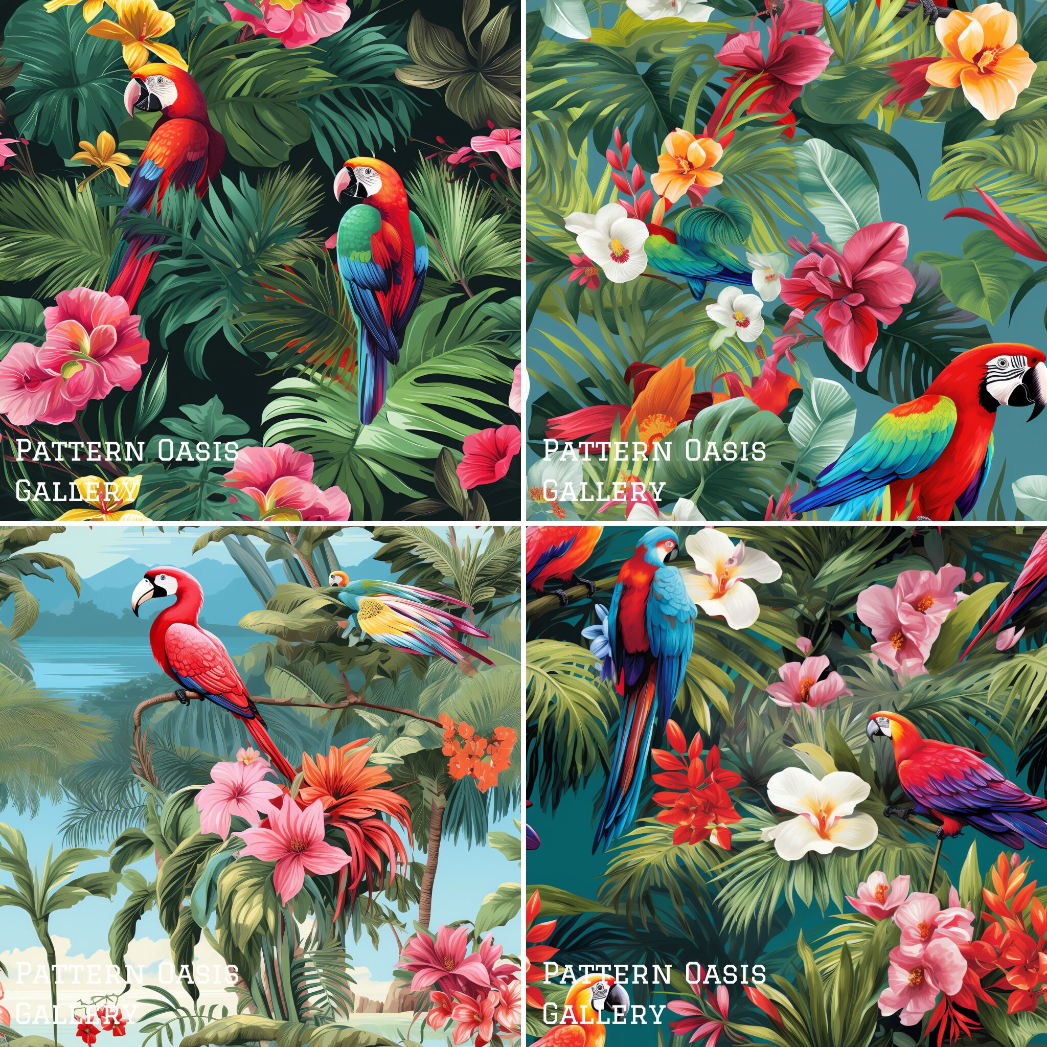 Tropical Birds and Flowers Seamless Patterns, Floral Digital Paper, 20 ...
