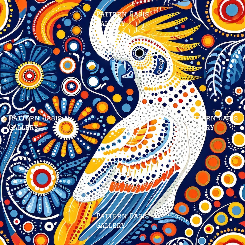 Aboriginal Art Cockatoo Digital Paper, Seamless Bird Pattern, Tribal ...