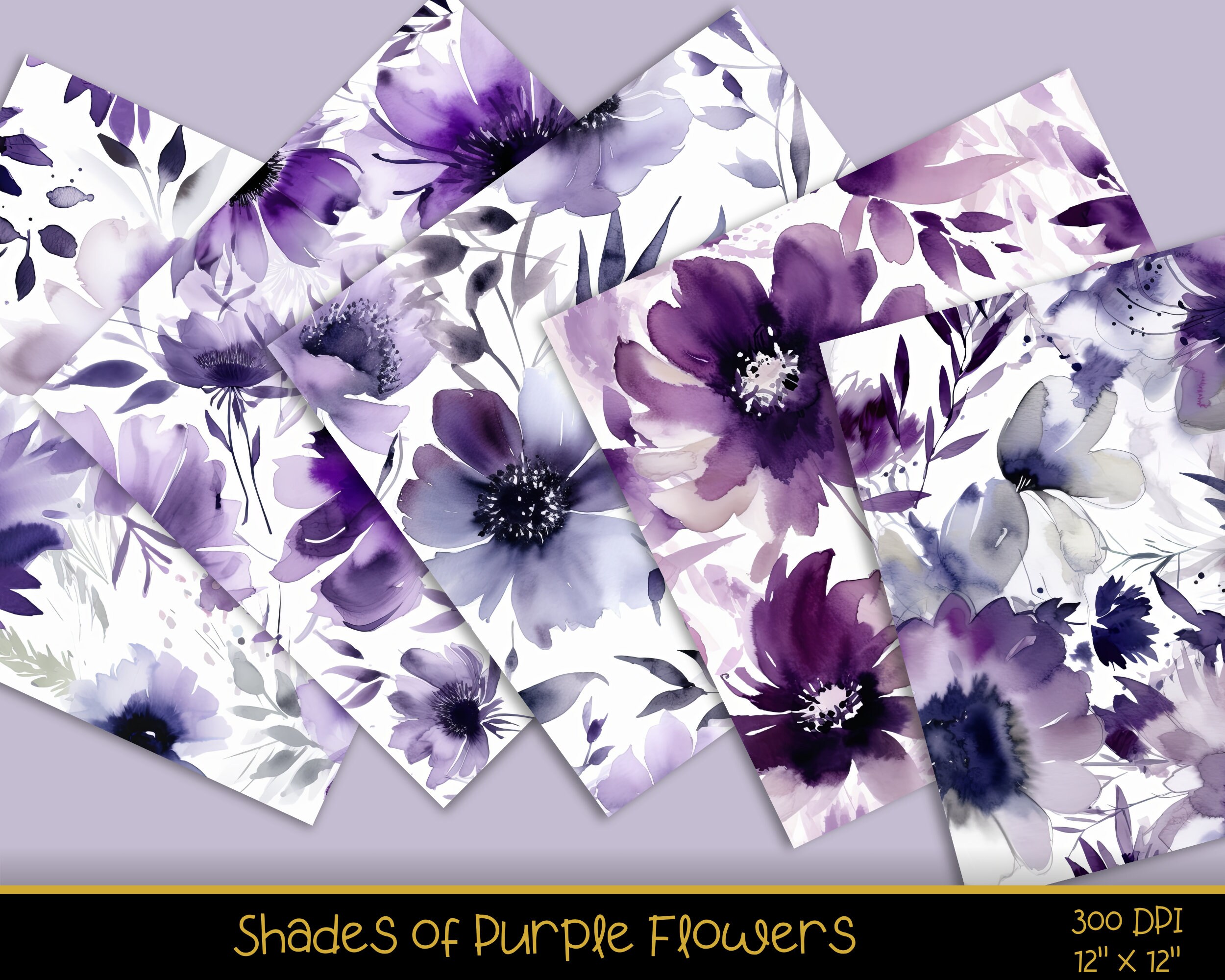 Purple Flowers Seamless Patterns, Floral Digital Paper, 20 Designs ...