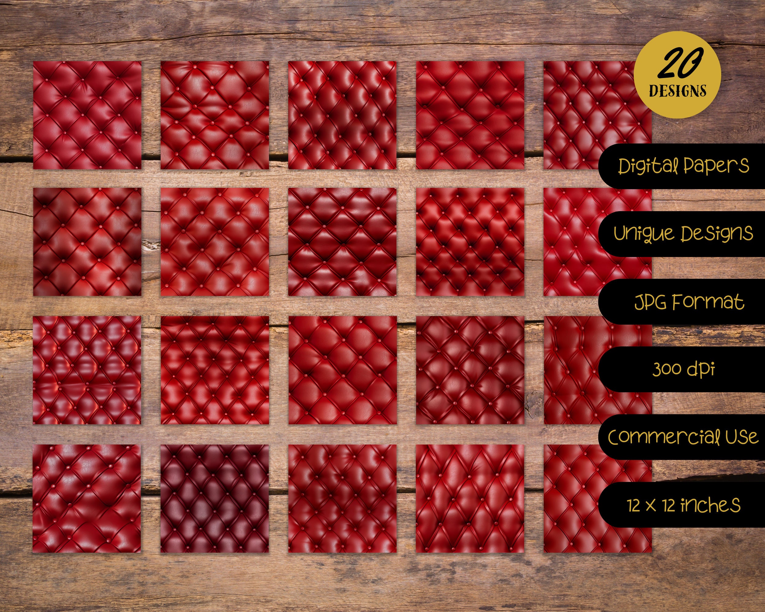 Leather Tufting Digital Paper, Shades of Red, Tufted Digital Paper ...