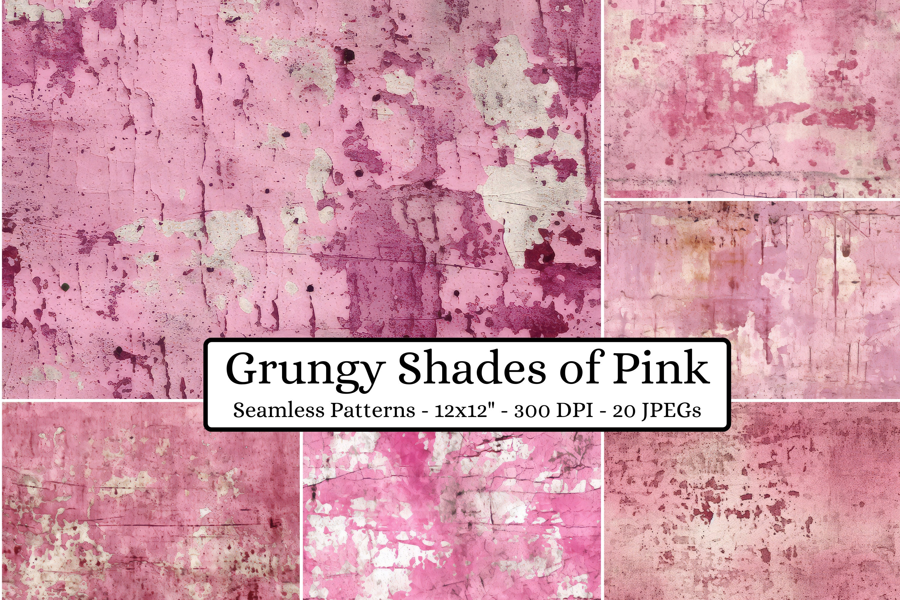 Seamless Grungy Shades of Pink, Digital Paper, Distressed Textures ...
