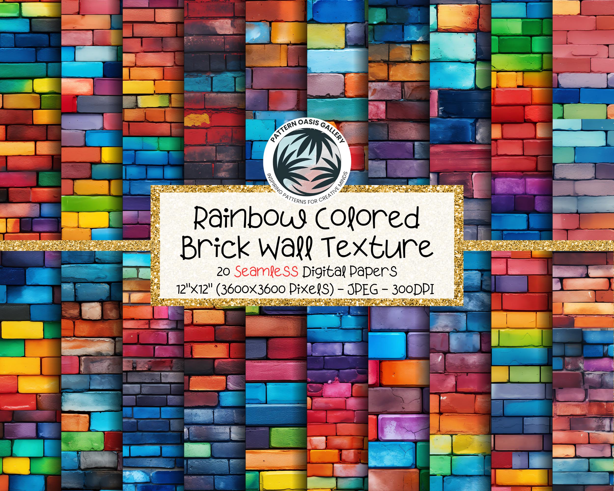 Rainbow Bricks Seamless Digital Paper, 20 Papers, 12"x12", Scrapbooking ...