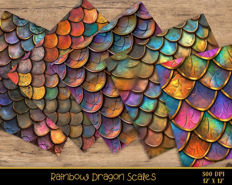 Dragon Scales Seamless Digital Paper, Rainbow Bronze Dragon Scales ...