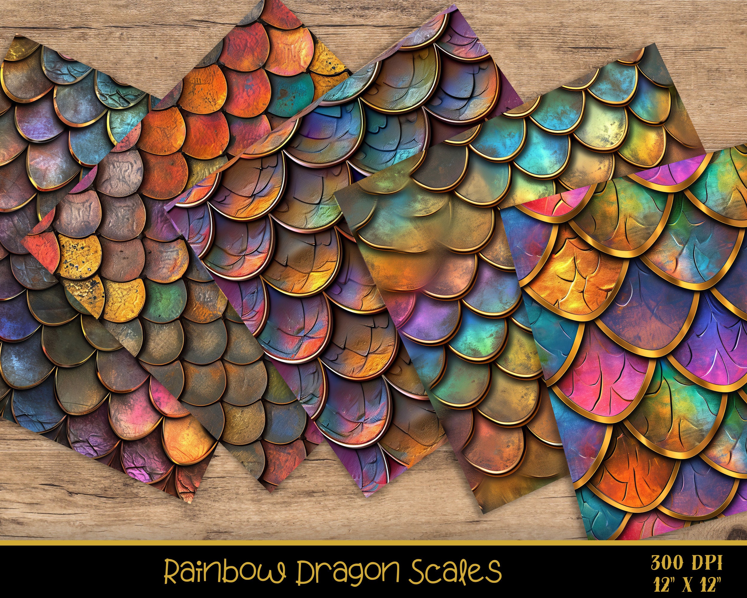 Dragon Scales Seamless Digital Paper, Rainbow Bronze Dragon Scales ...