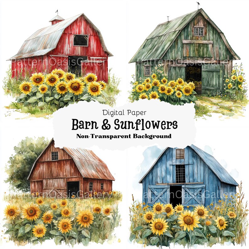 20 Barn and Sunflowers Clipart, Country Barn Images, Printable ...