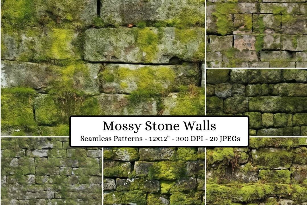 20 Mossy Stone Walls Seamless Patterns - Instant Download, Commercial ...