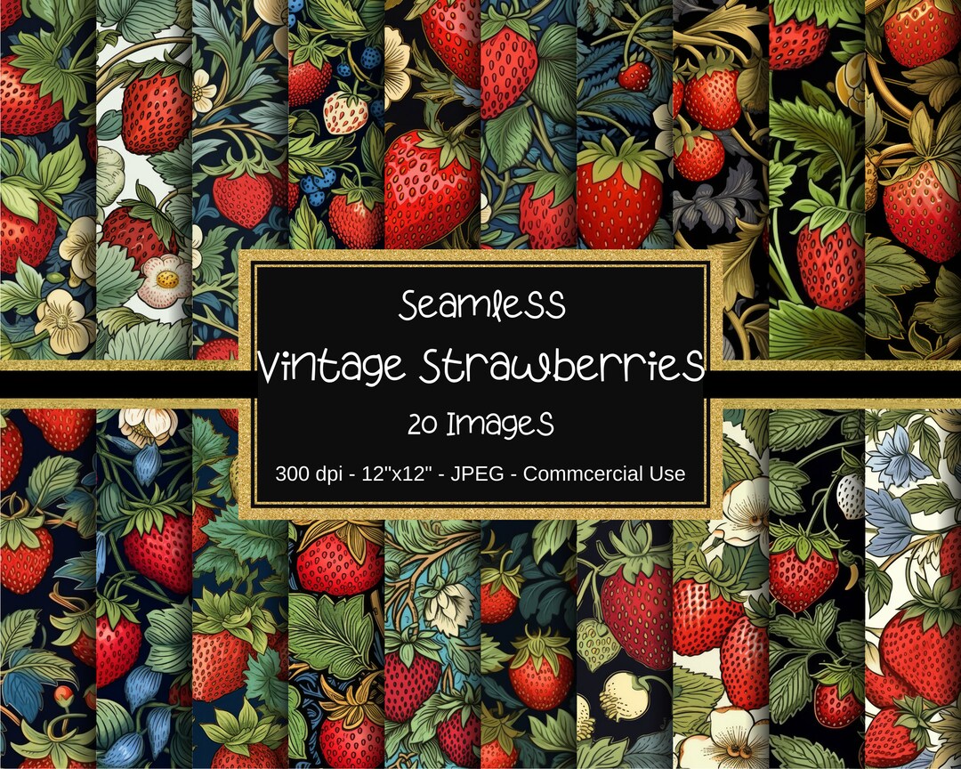 Vintage Strawberries Seamless Digital Paper, Summer Fruit Pattern ...