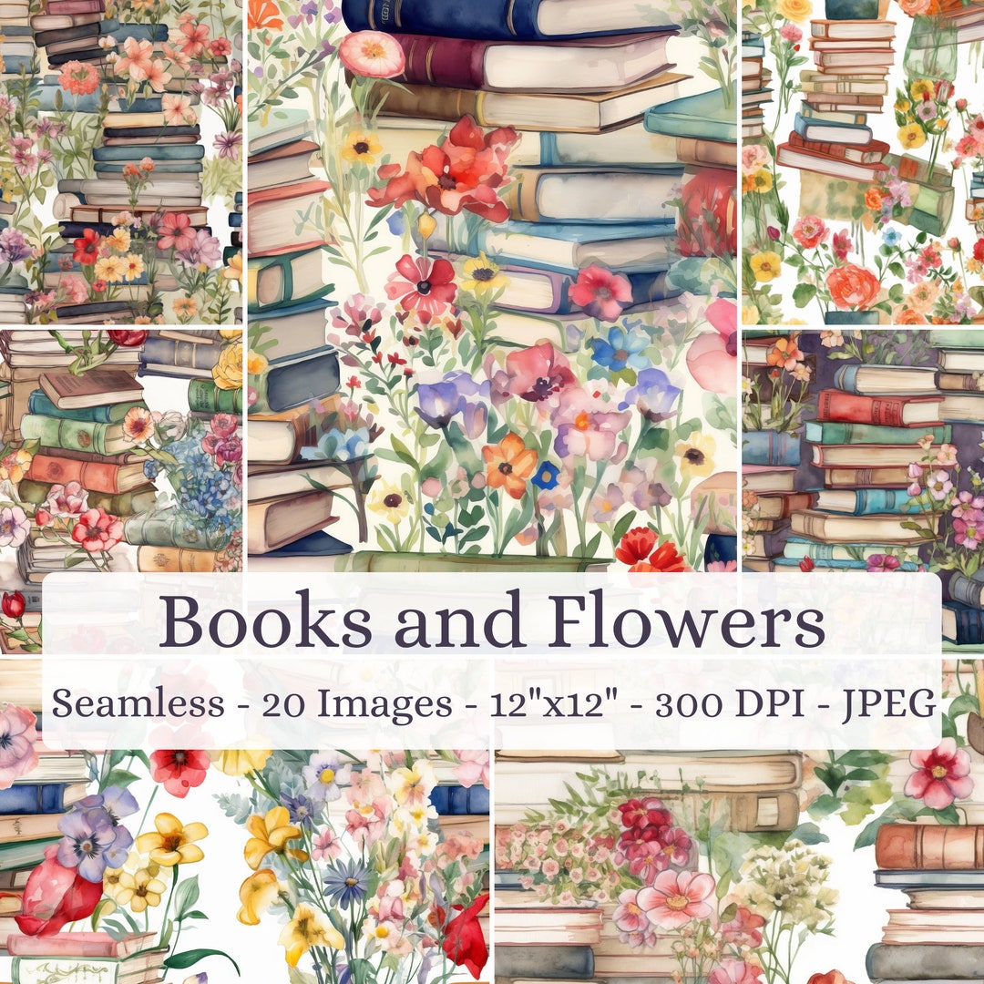 Books and Flowers Digital Paper Pack Set of 20 High-quality, Instant ...