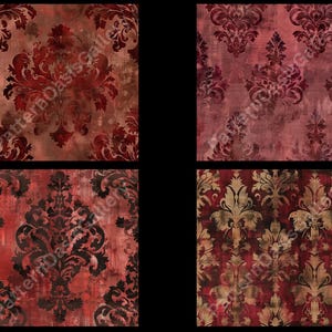 Red Vintage Damask Seamless Digital Paper, Distressed Vintage Damask ...