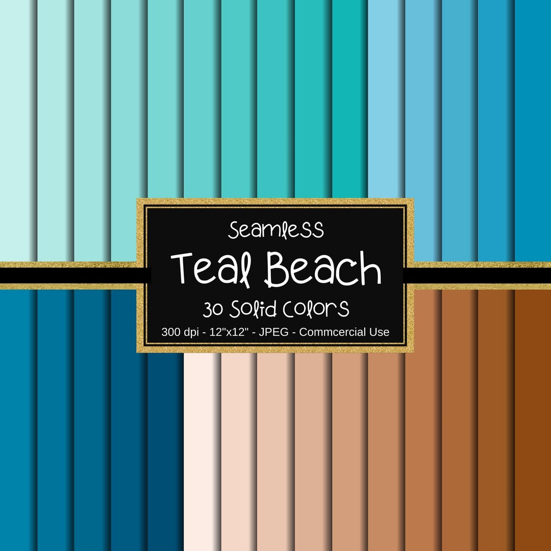 Teal Beach Solid Color Digital Paper Pack, Solid Background, Base ...