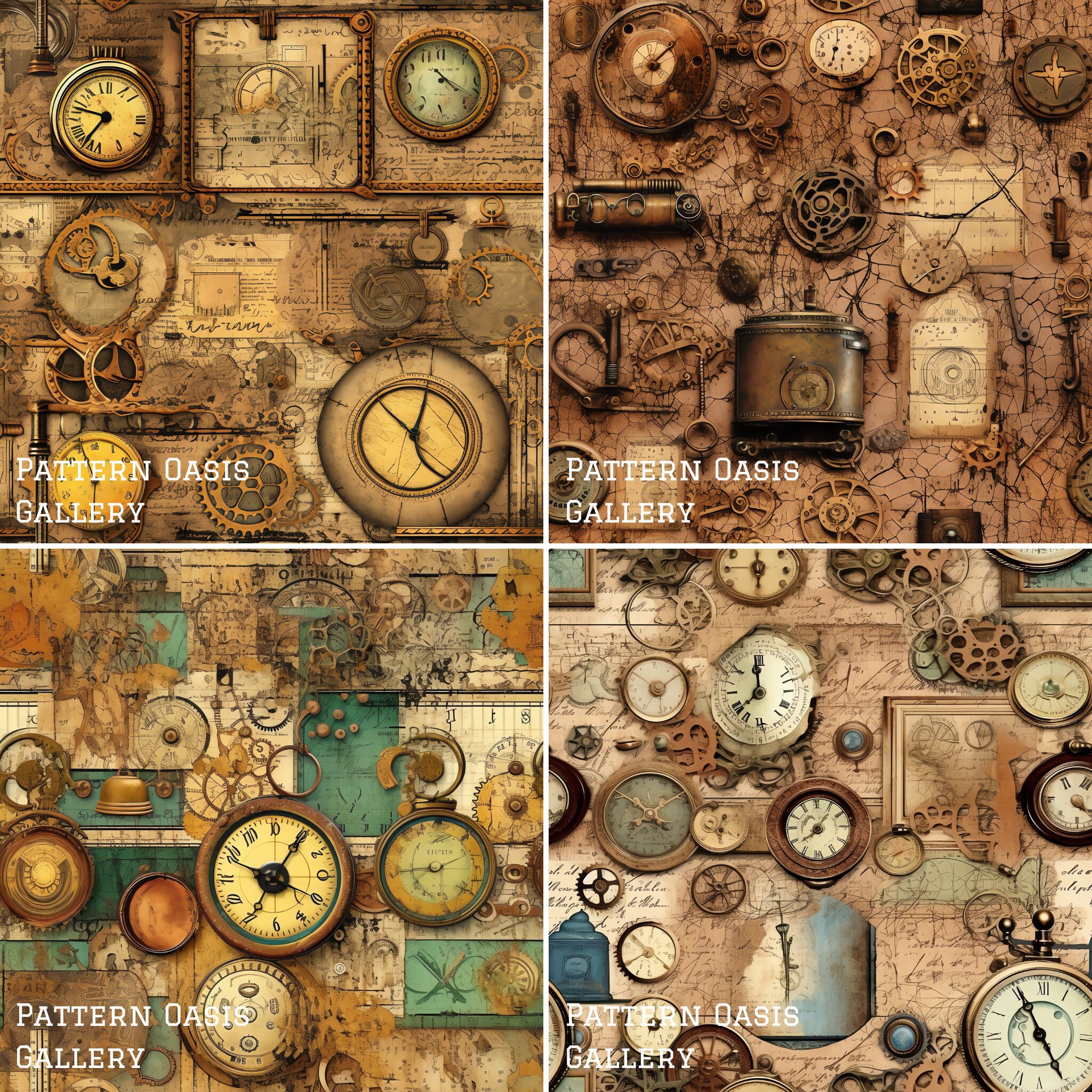 Grunge Steampunk Seamless Digital Paper, Steampunk Patterns, Steampunk ...