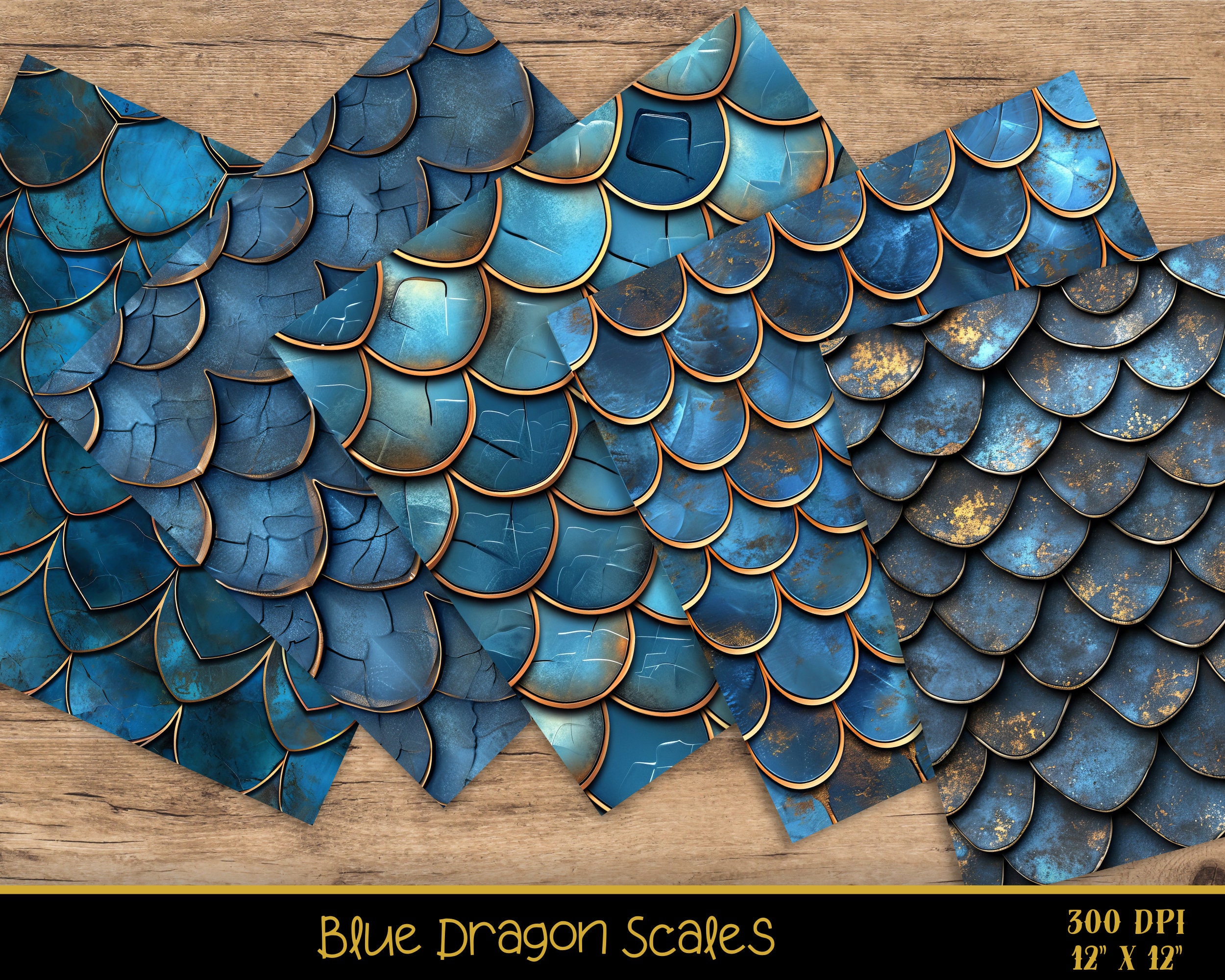 Dragon Scales Seamless Digital Paper, Blue Bronze Dragon Scales, Dragon ...