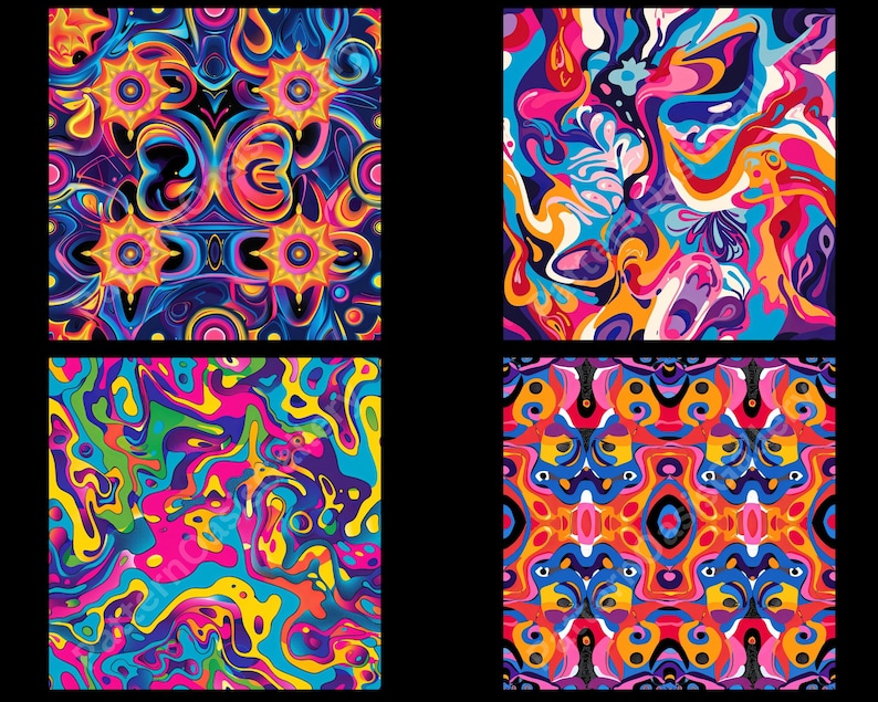 Vibrant Psychedelic SEAMLESS Patterns, Colorful Abstract Psychedelic ...