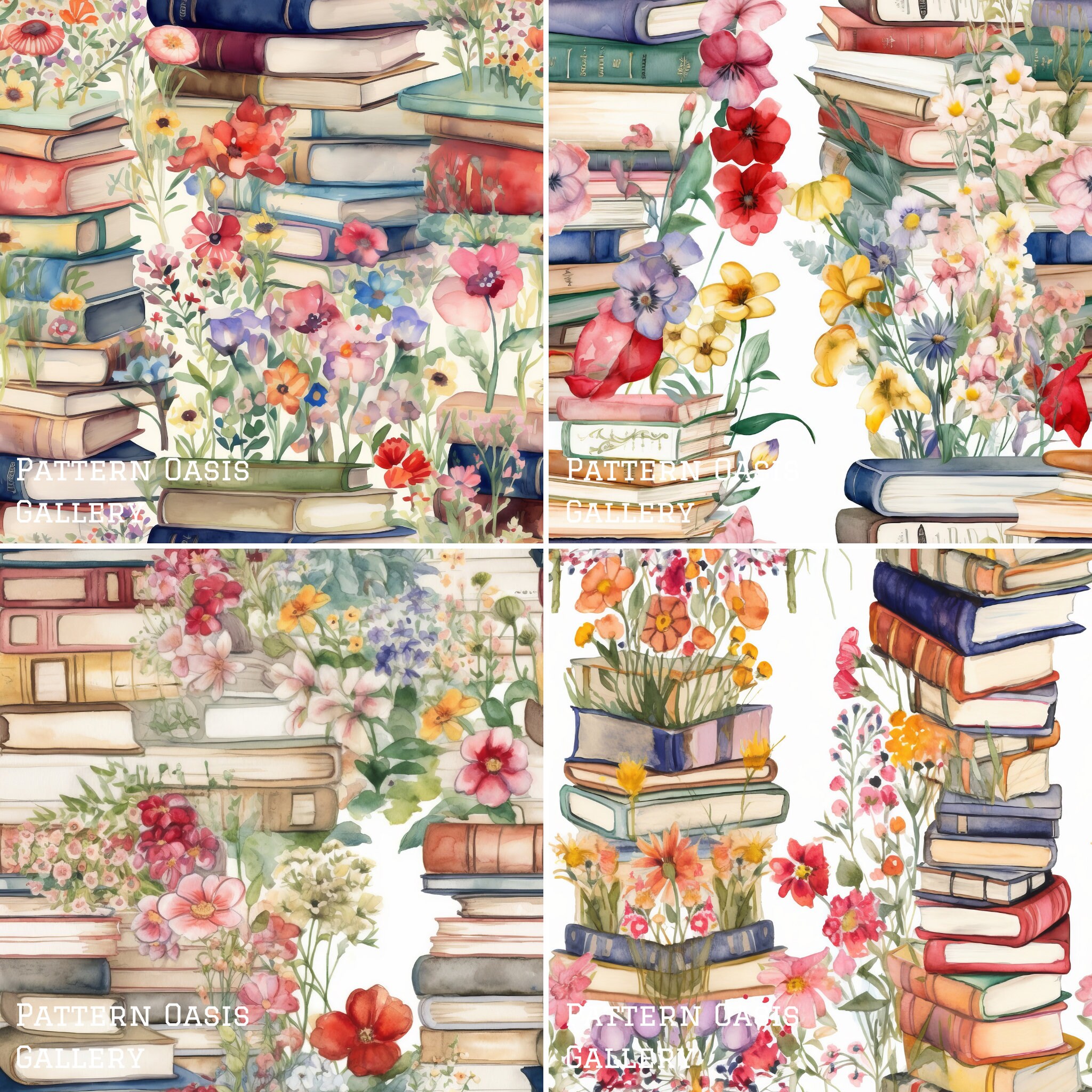 Books and Flowers Digital Paper Pack Set of 20 High-quality, Instant ...