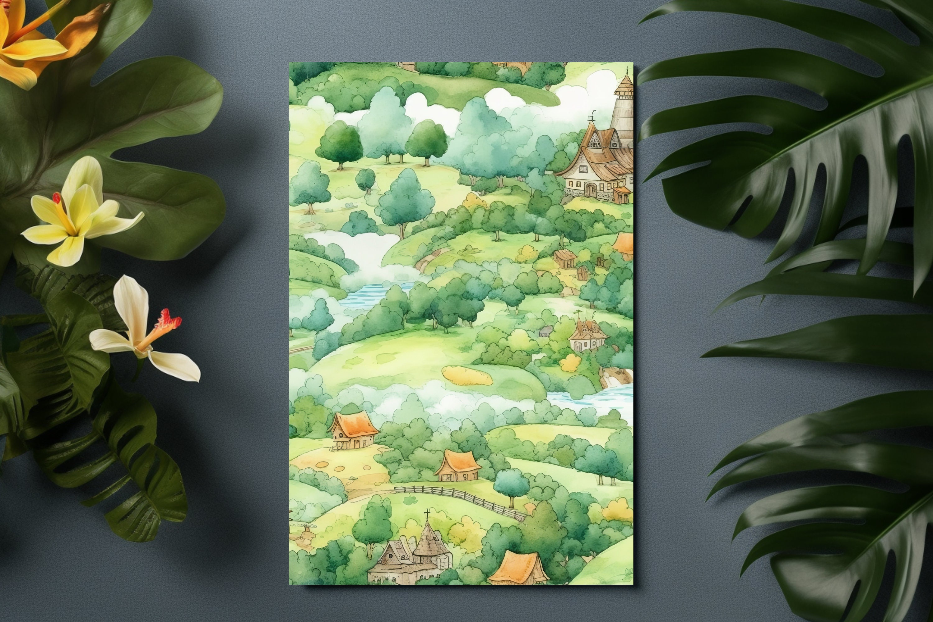 Studio Ghibli Style Seamless Background Patterns, Landscapes, Printable ...