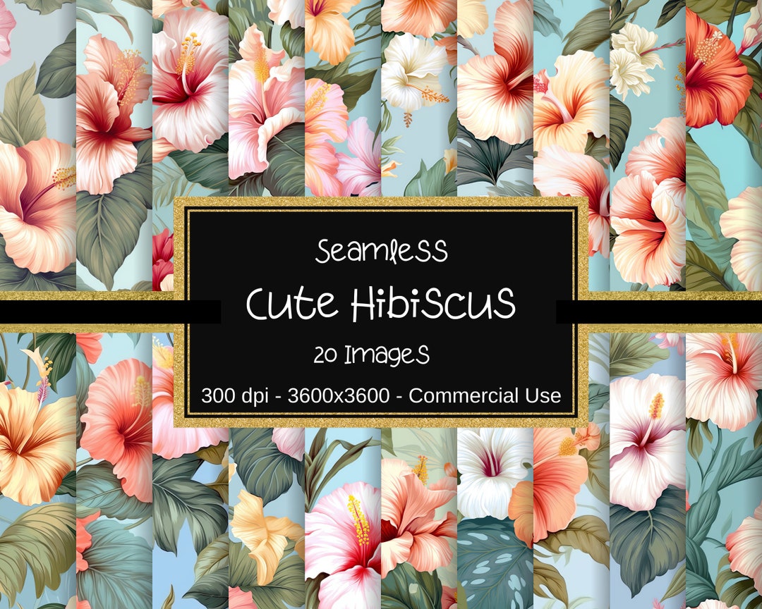 Cute Hibiscus Seamless Patterns, Hibiscus Digital Paper, Floral Pattern, Floral Backgrounds, 20 ...