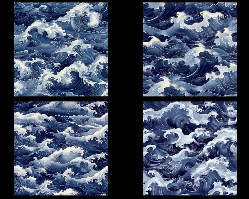 Japanese Waves Seamless Digital Paper, Japanese Waves Patterns, 12"x12 ...