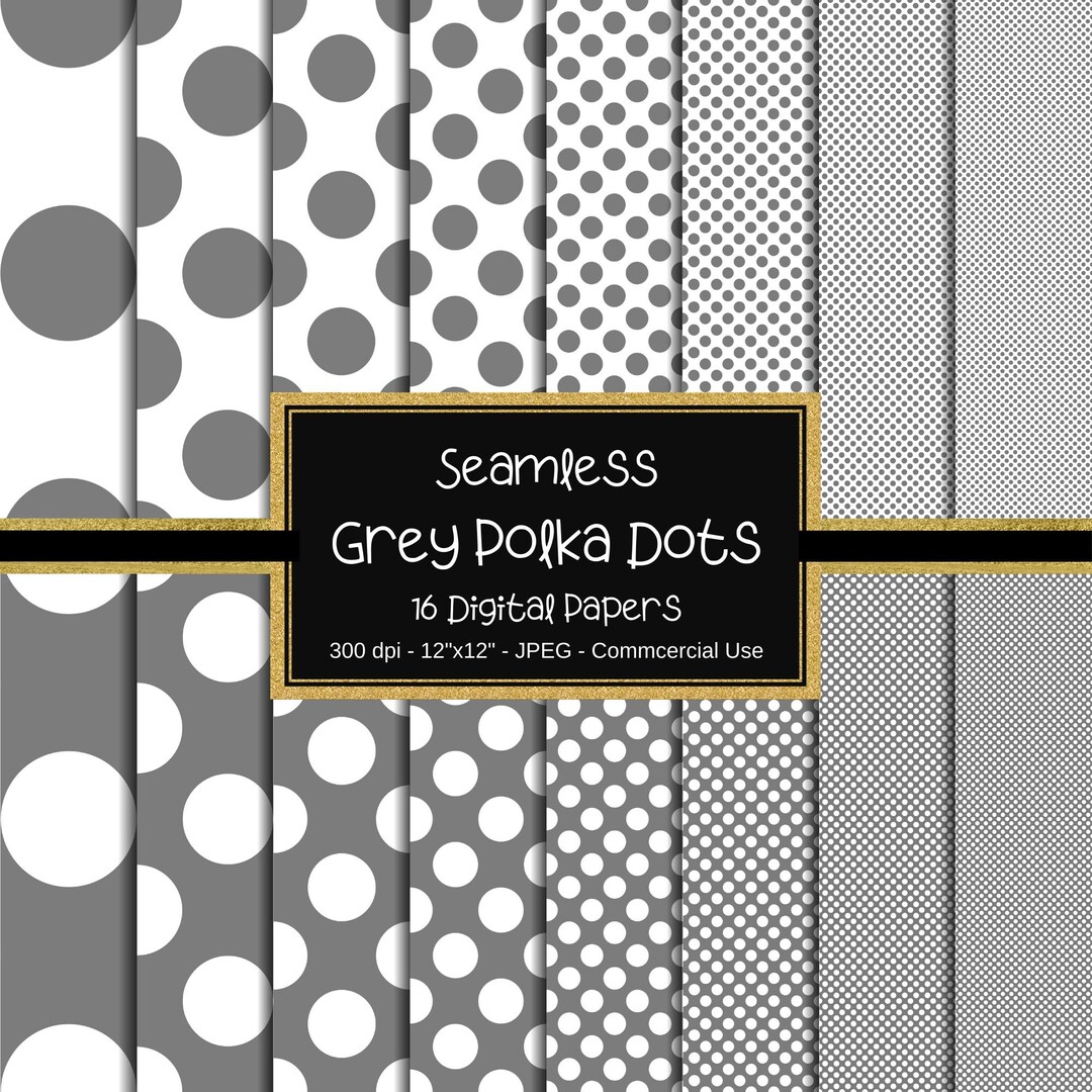 Grey Polka Dot Seamless Digital Paper, 12"x12", 16 Papers, Small Polka ...