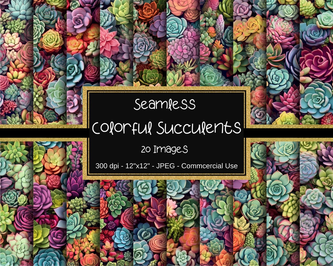 Succulent Seamless Digital Paper, Colorful Succulent Pattern, 20 ...
