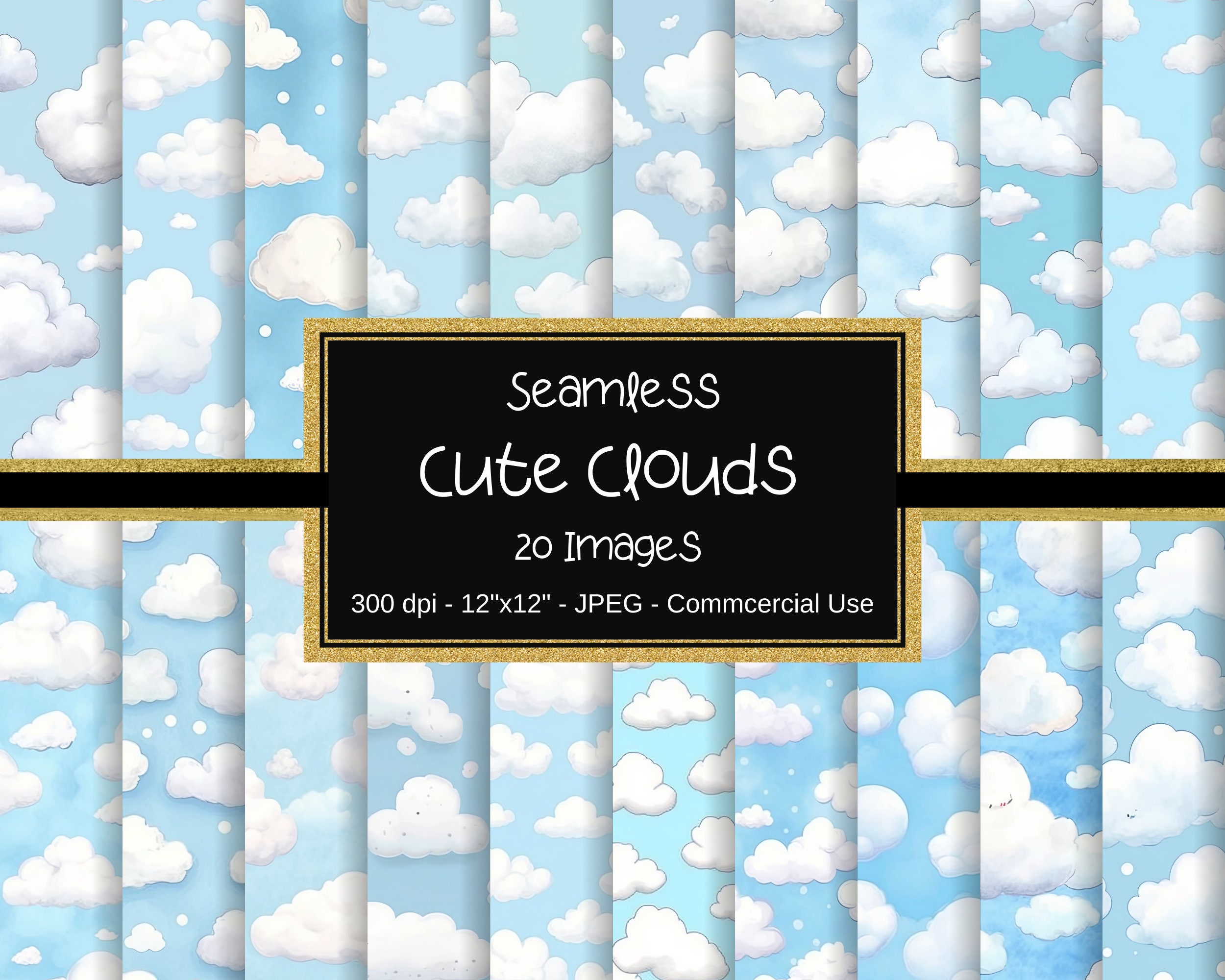 Watercolor Cloudy Skies Digital Paper - Instant Download, Scrapbook ...