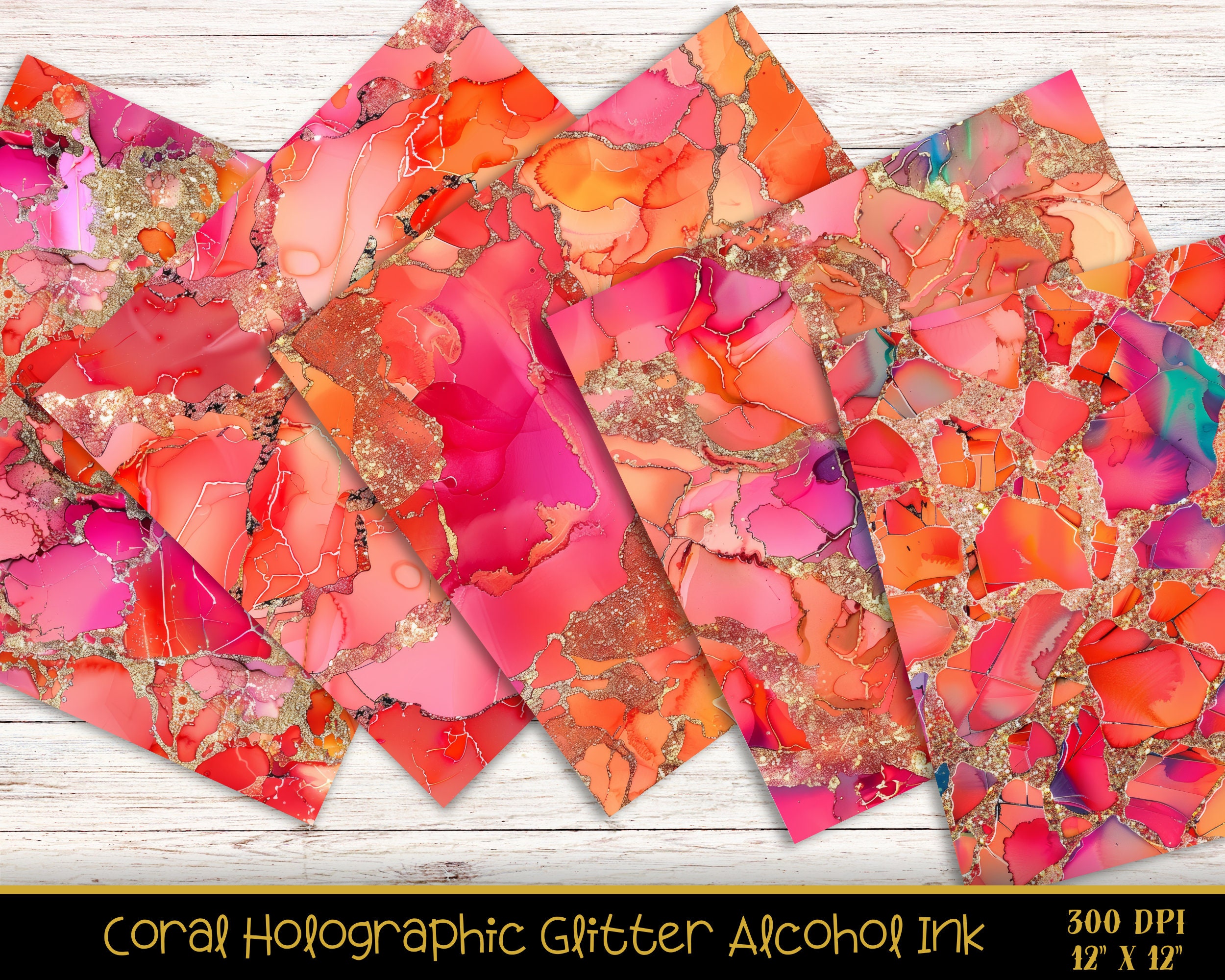 Glitter Alcohol Ink SEAMLESS Patterns, Coral Alcohol Ink Digital Paper ...