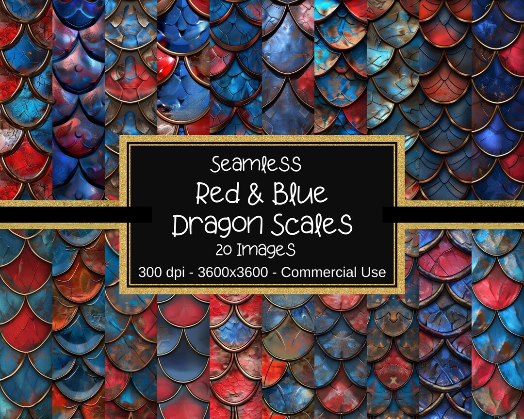 Dragon Scales Seamless Digital Paper, Blue and Red Bronze Dragon Scales ...