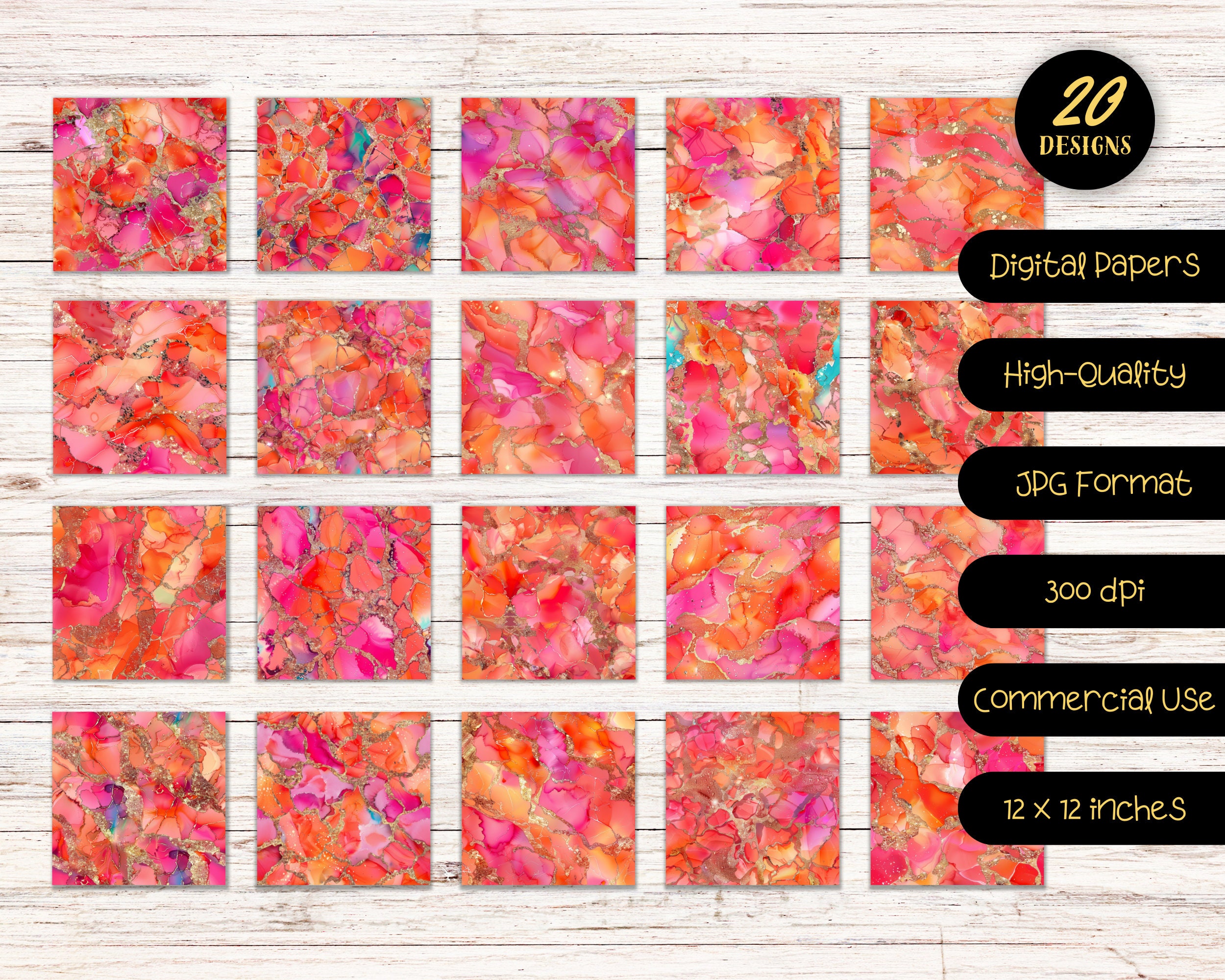 Glitter Alcohol Ink SEAMLESS Patterns, Coral Alcohol Ink Digital Paper ...