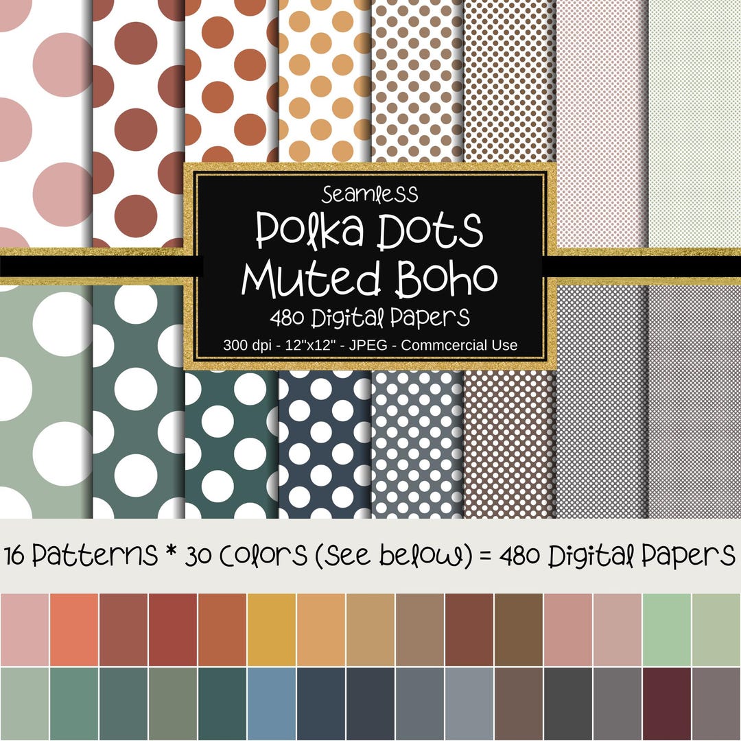 Muted Boho Polka Dots Seamless Digital Paper Pack, 12"x12", 480 Papers ...