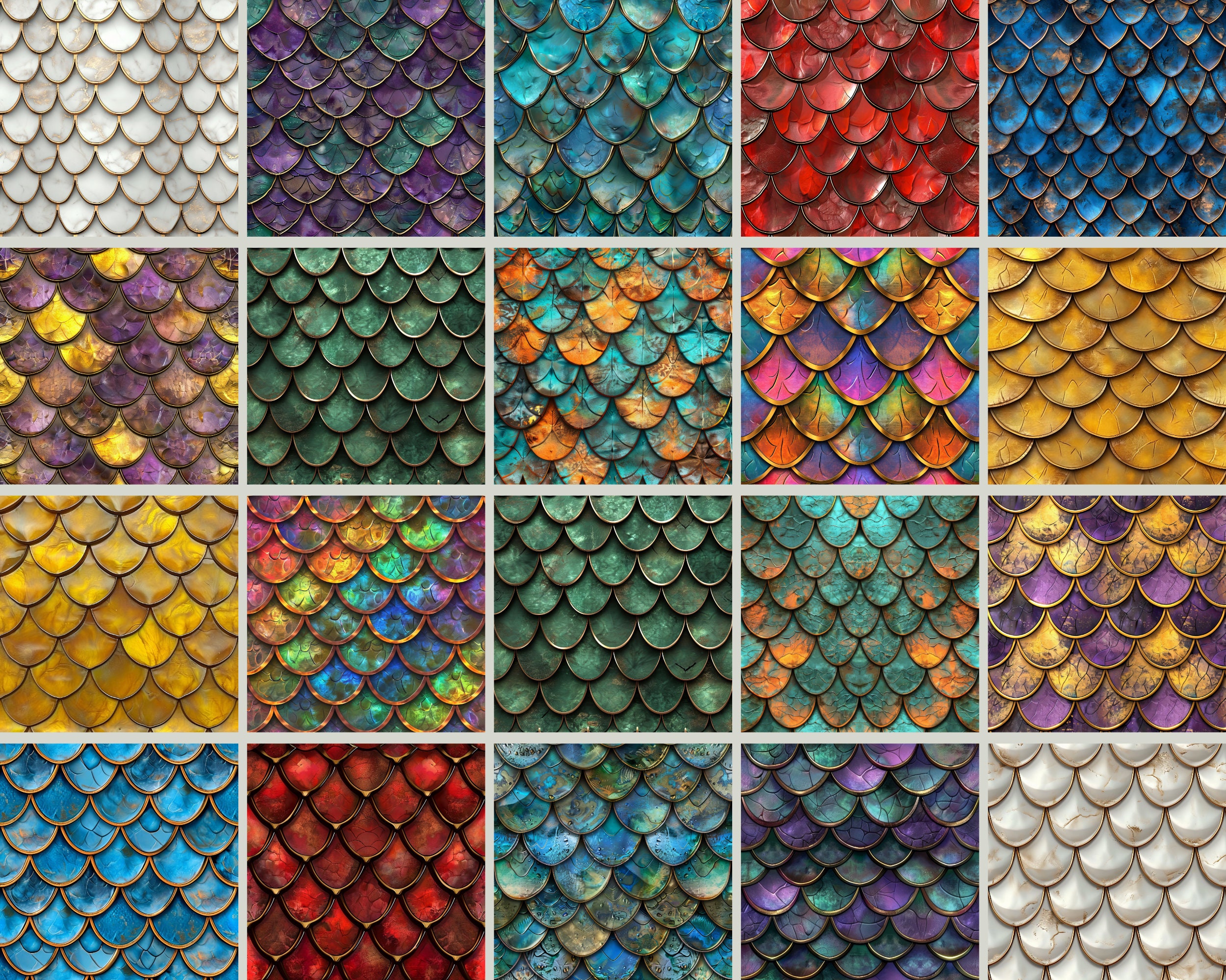 Dragon Scales Seamless Digital Paper, Dragon Scales Bundle Medley ...