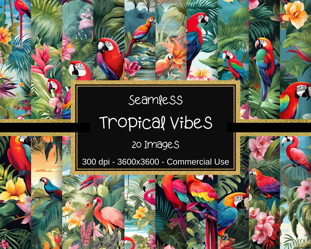Tropical Birds and Flowers Seamless Patterns, Floral Digital Paper, 20 ...