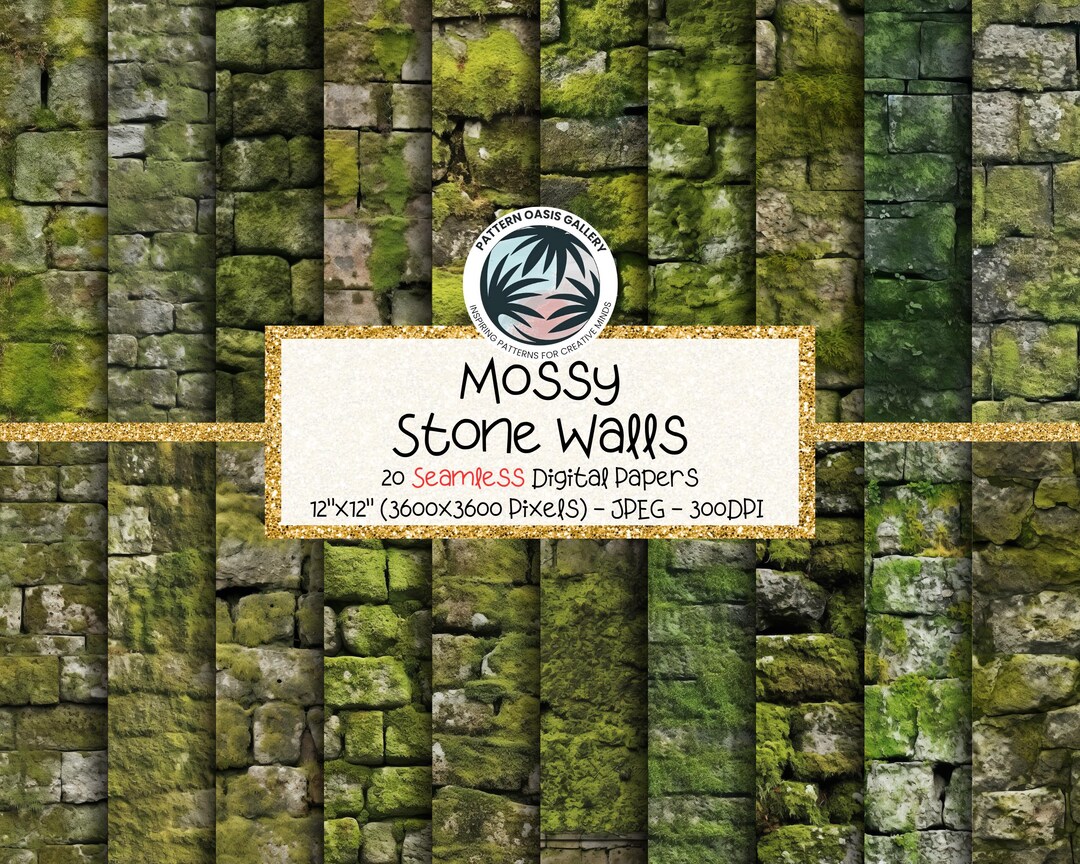 20 Mossy Stone Walls Seamless Patterns - Instant Download, Commercial ...