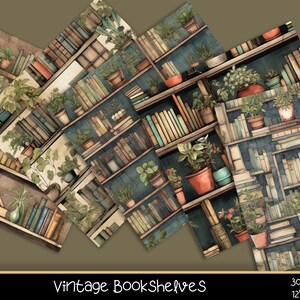 Vintage Bookshelf Seamless Digital Paper, Distressed Books Pattern, 20 ...