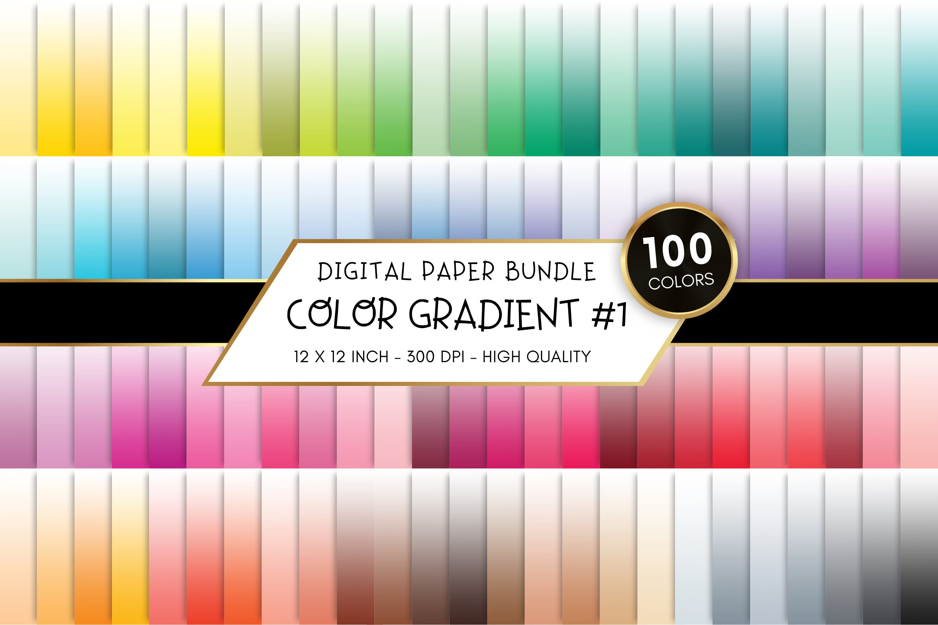 100 Colors Ombre Rainbow Digital Paper Pack, Rainbow Gradient, Solid ...