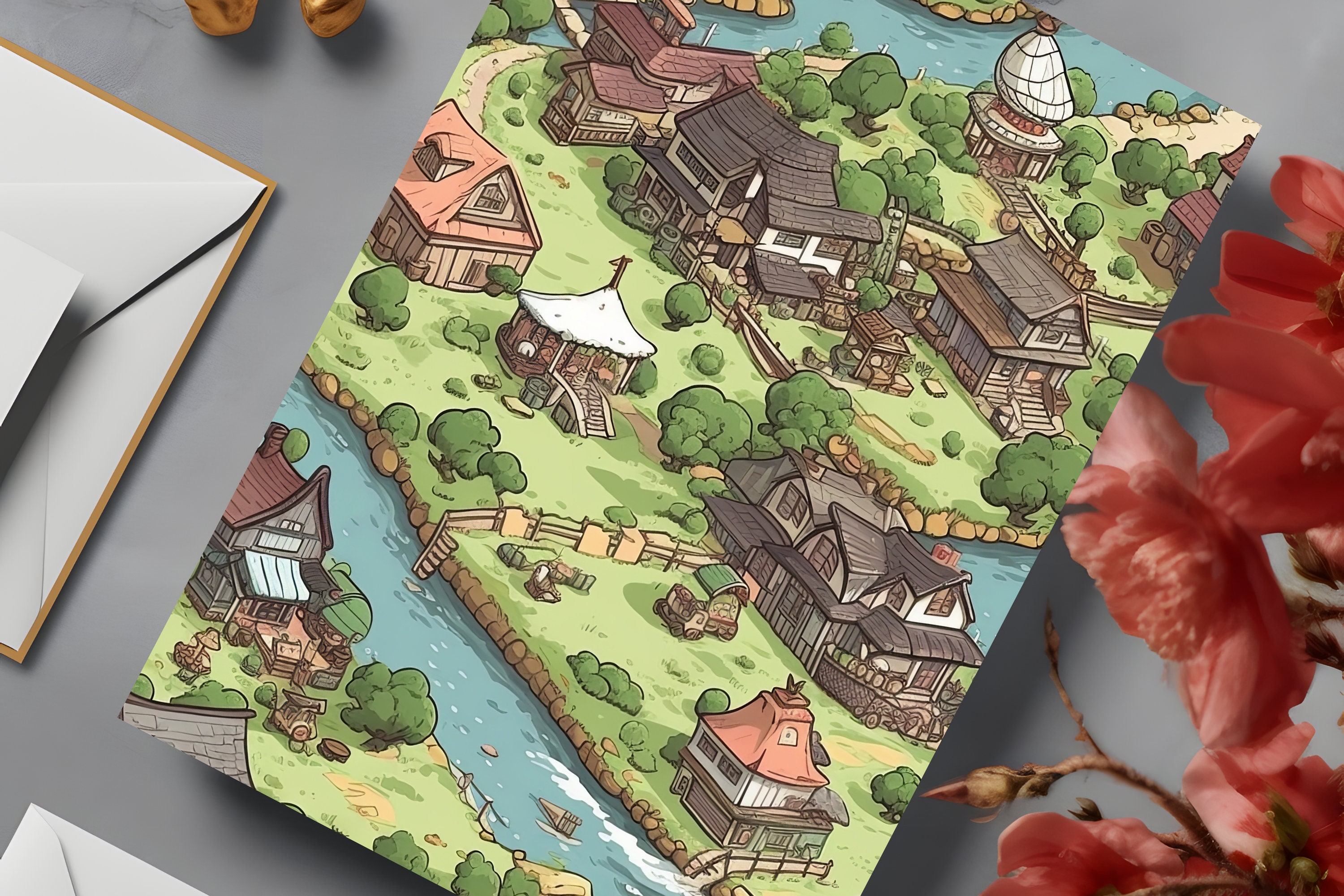 Anime Style Village Seamless Background Patterns, Landscapes, Printable ...