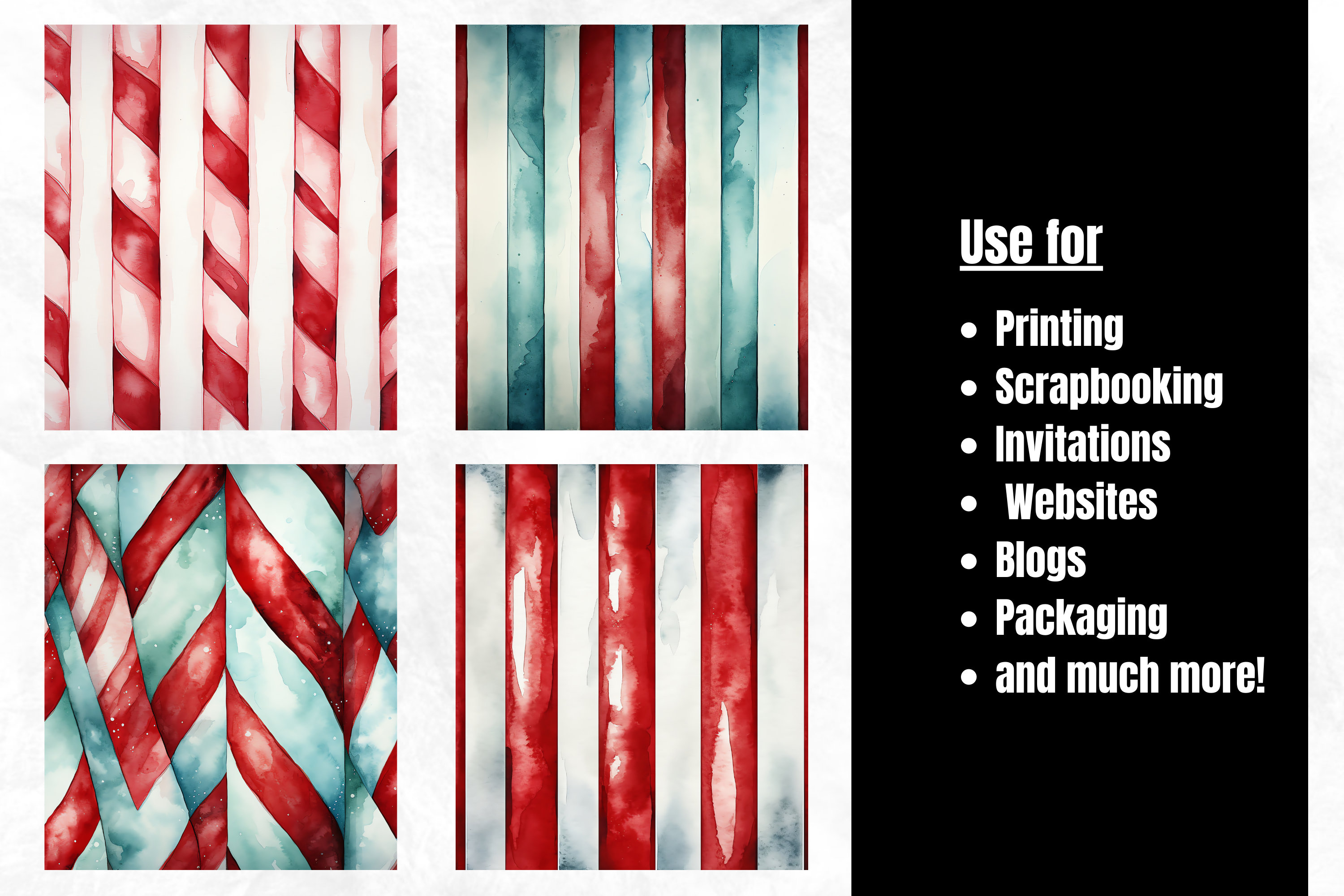 Candy Cane Stripes Digital Paper Pack Set of 20 High-quality, Instant ...