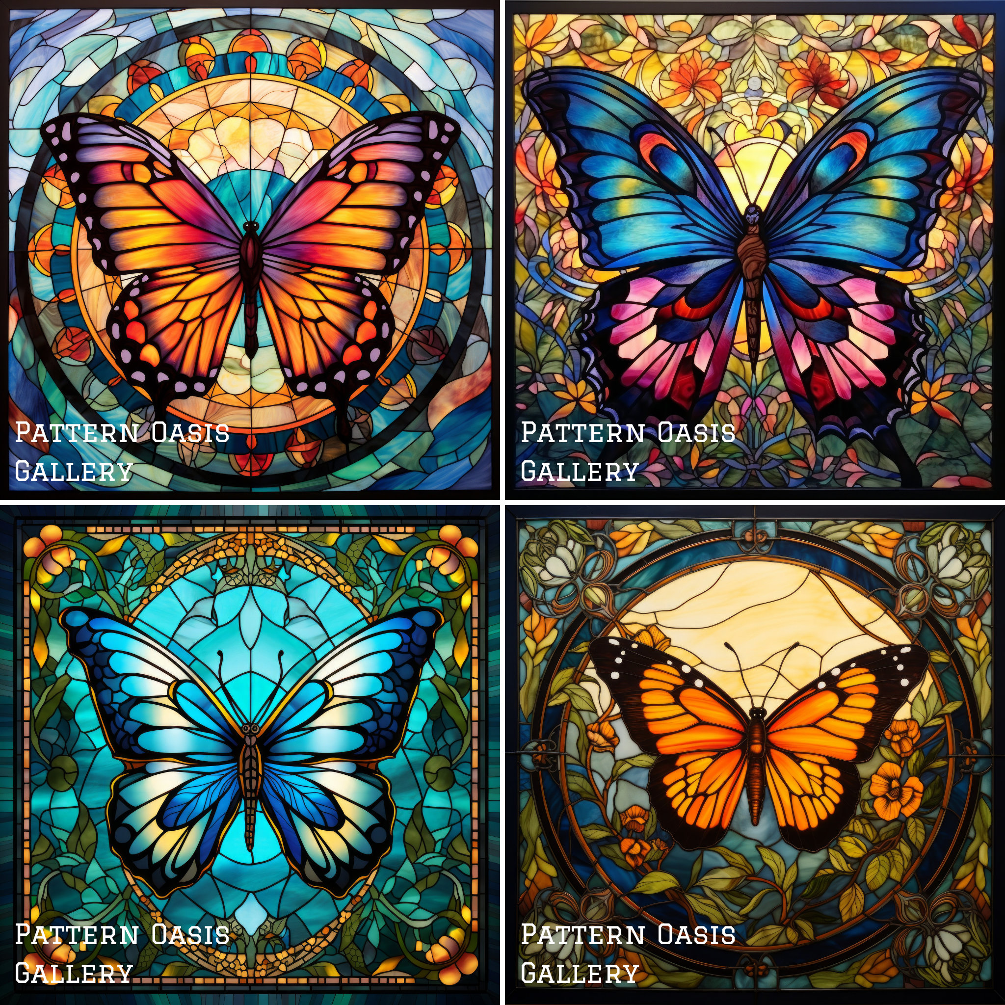 Stained Glass Butterflies Digital Paper, Butterfly Stained Glass ...