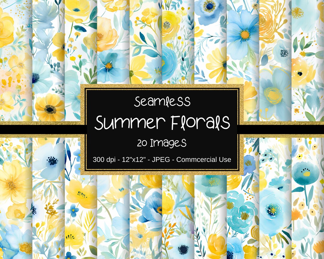 Summer Flowers Seamless Digital Papers, Summer Watercolor Flower ...