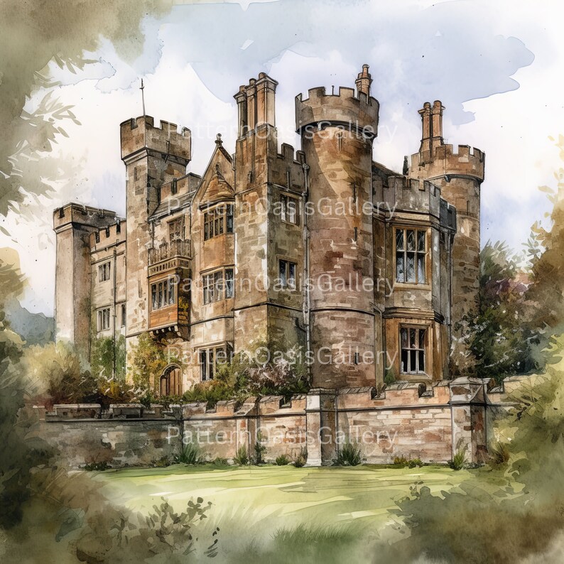 British Castles Watercolor Clipart, Medieval Landscape (digital ...
