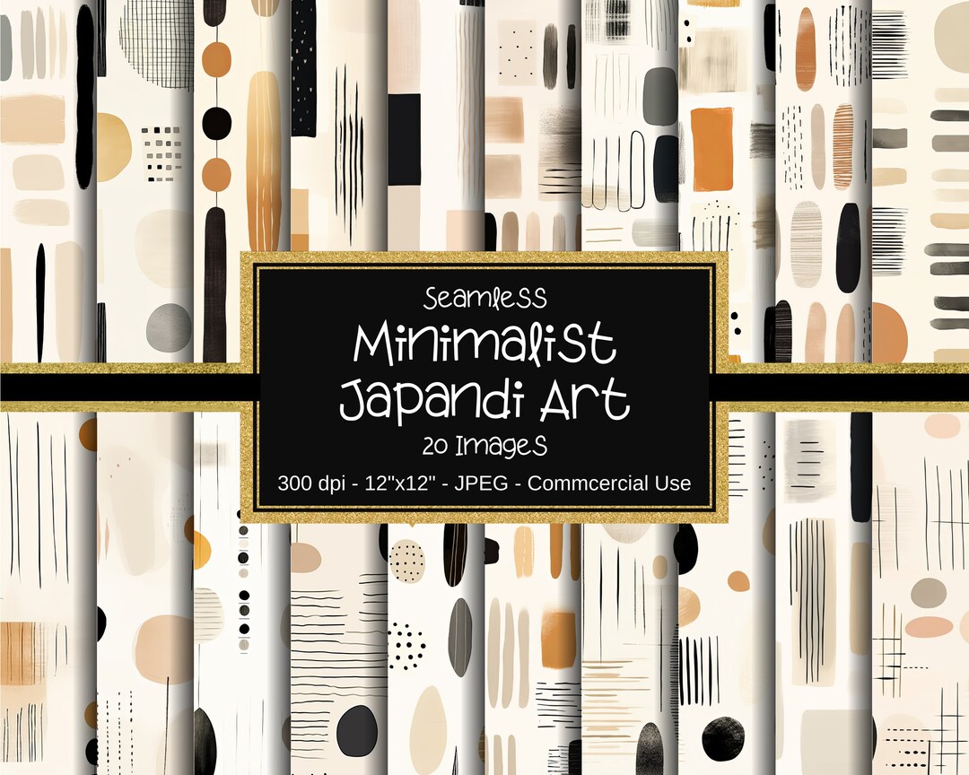 Japandi Art Seamless Pattern, Japanese Digital Paper, 20 Images, 12"x12 ...