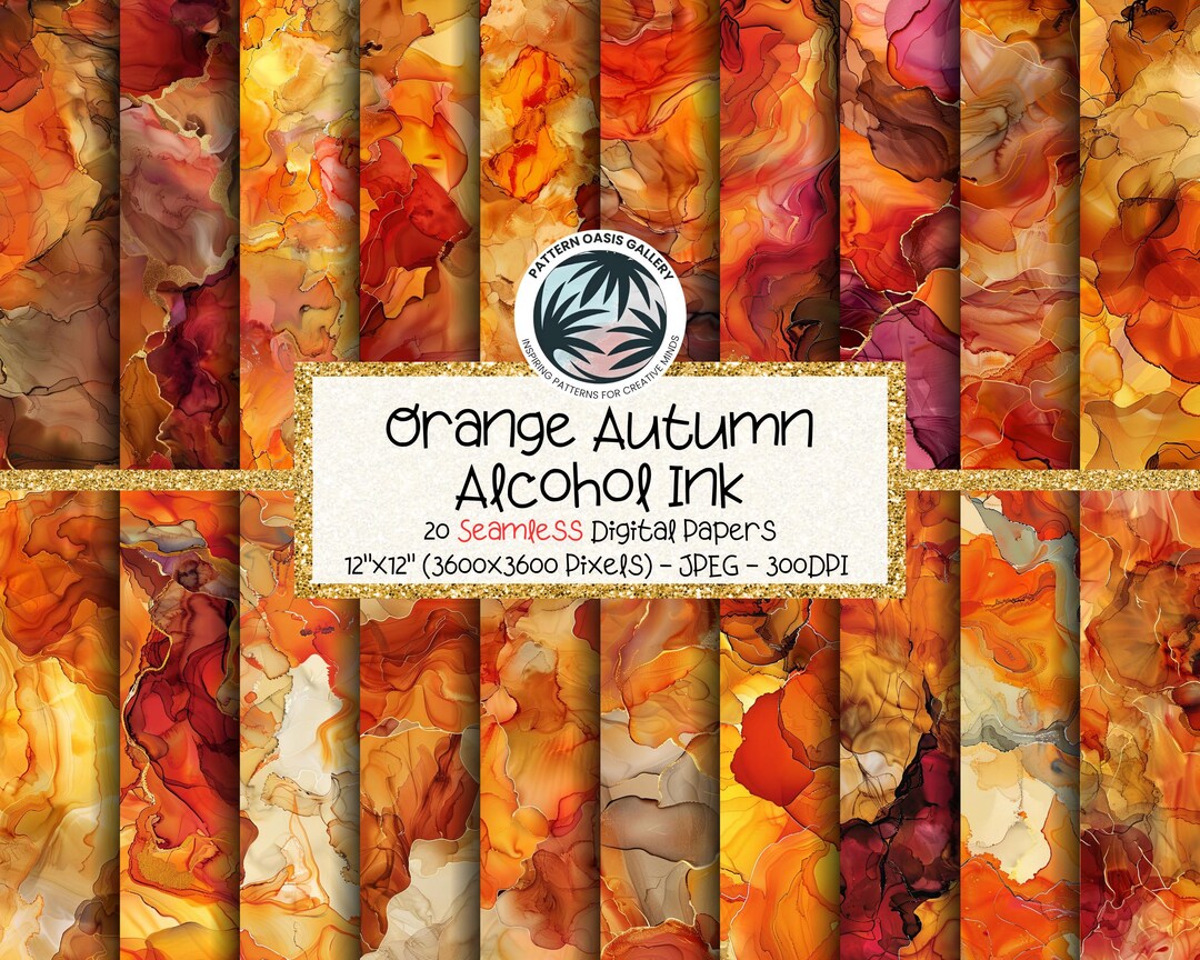 Warm Autumn Alcohol Ink Seamless Digital Paper, 20 Papers, 12"x12 ...