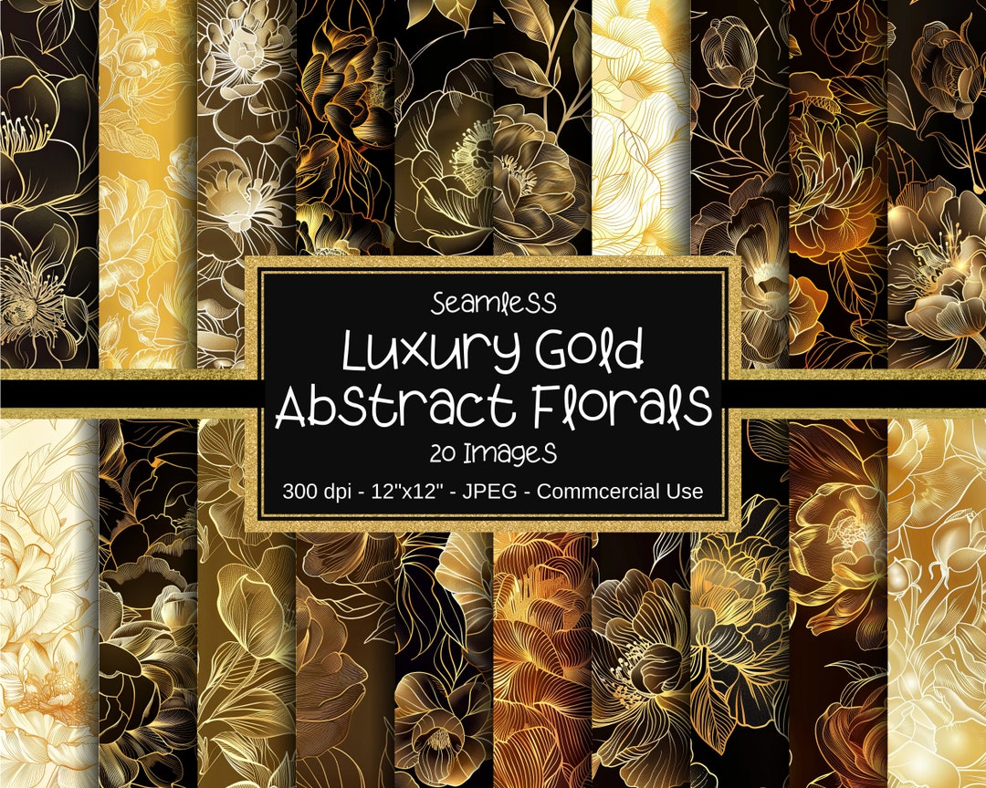 Golden Florals Seamless Pattern, Luxury Gold Flowers Digital Paper, 20 ...