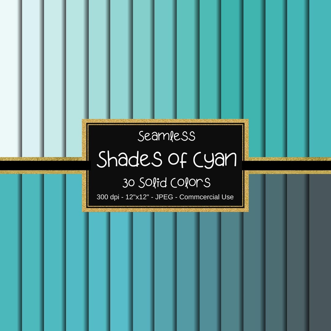 Cyan Shades Solid Color Digital Paper Pack, Solid Background, Base ...