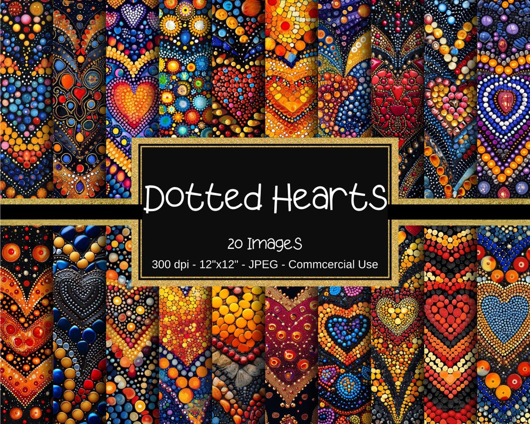 Dotted Hearts Digital Paper, Hearts Pattern, Colorful Hearts Background ...