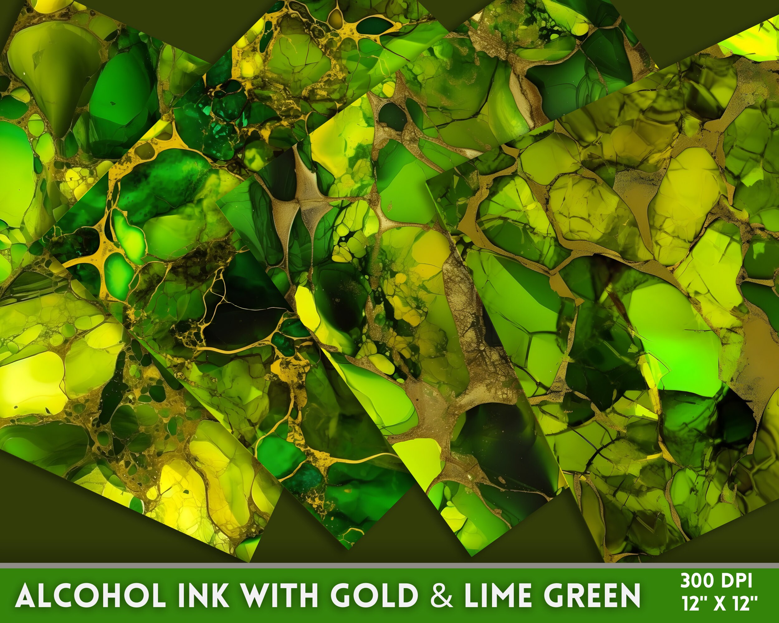 Lime Green and Gold Alcohol Ink Abstract Digital Paper, 20 SEAMLESS ...