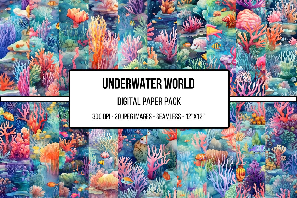 Underwater World Digital Paper, Under the Sea Background, Nature Ocean ...