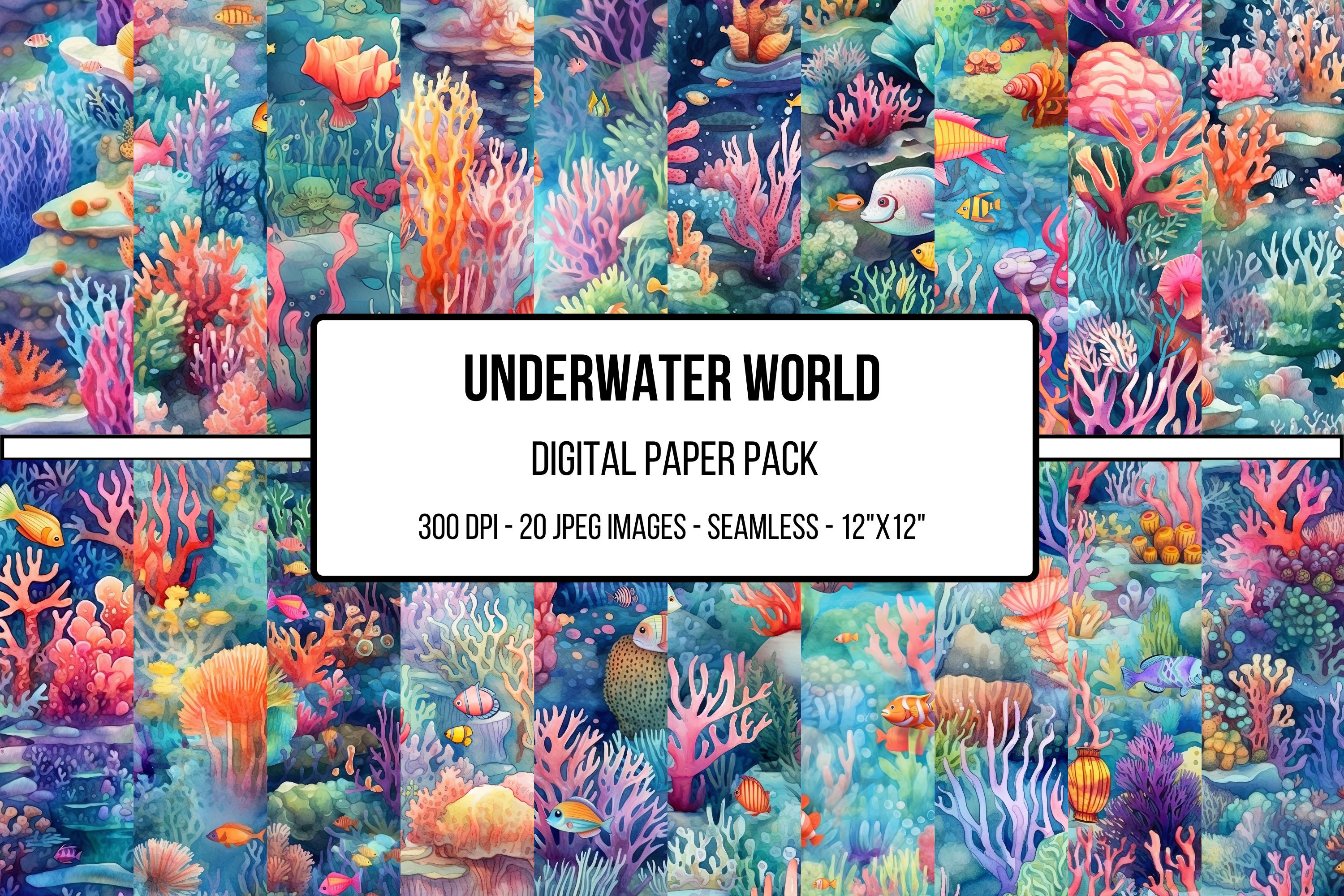 Underwater World Digital Paper, Under the Sea Background, Nature Ocean ...