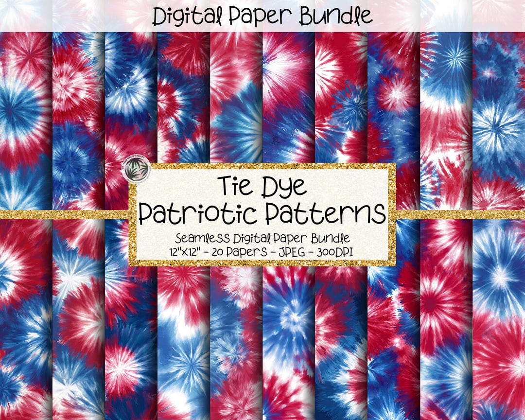 Red Blue Tie Dye Digital Paper Bundle, Seamless Painterly Patriotic ...