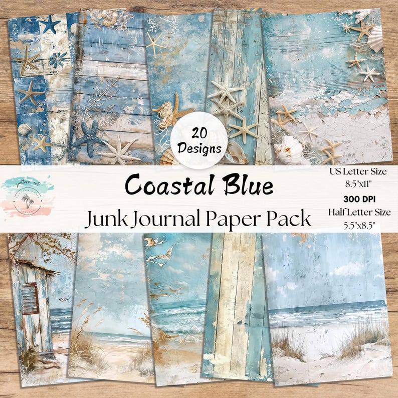 Ocean Junk Journal Pages, Full and Half Papers, Beach Shabby Chic ...