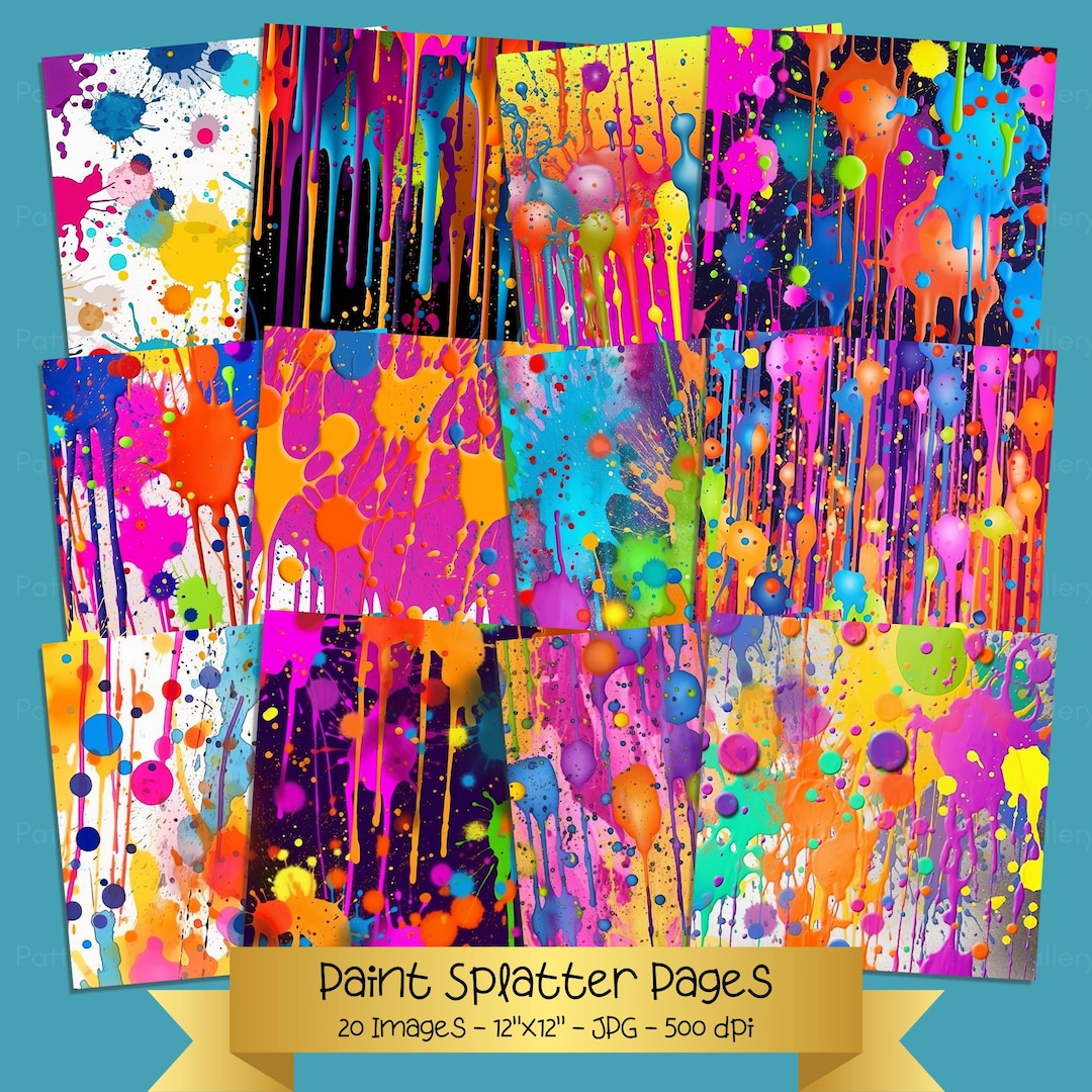 Paint Splatter Digital Paper, Colorful Paint Splash Textures, Paint ...
